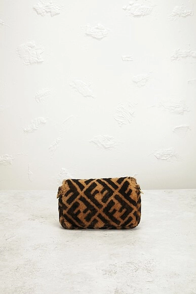 Fendi Shearling Vitello Dolce Macro Ff 1974 Mini Baguette Shoulder Bag