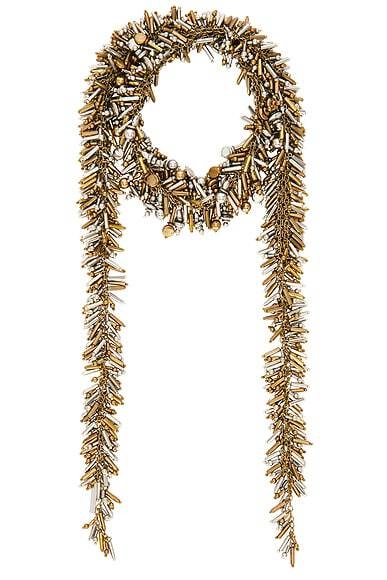 Dries Van Noten Handmade Bead Embroidered Scarf Necklace - Silver