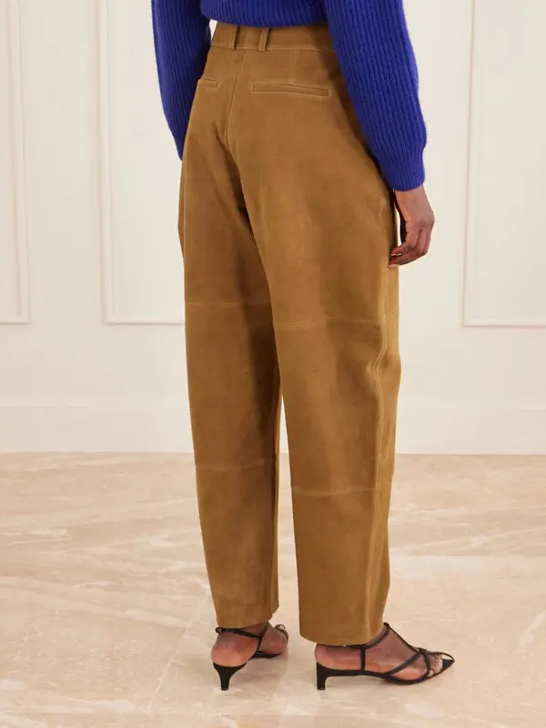 RÓHE Sculptural Paneled Suede Barrel-leg Trousers
