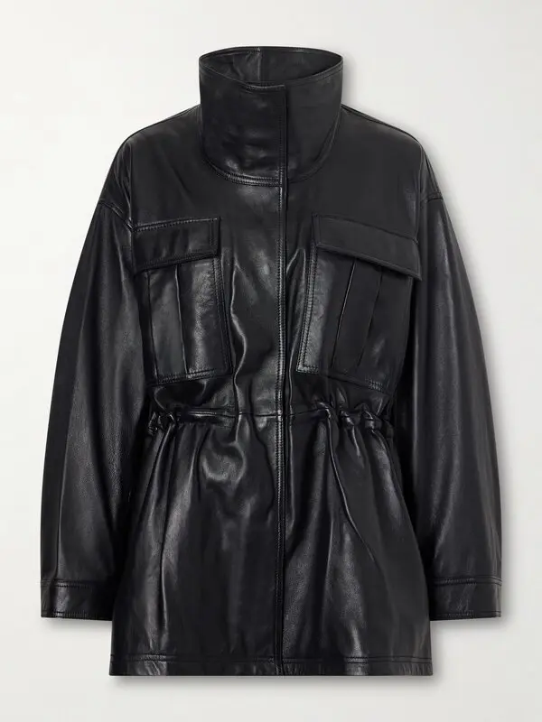 RÓHE Sculptural Gathered Leather Jacket - Black
