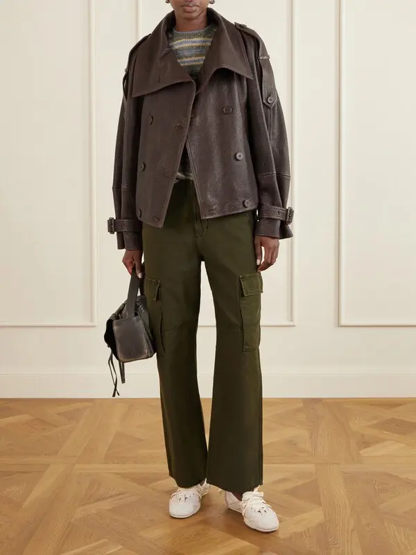 Acne Studios Bilaria Lace-up Cracklé Leather Ballet Flats - Neutrals