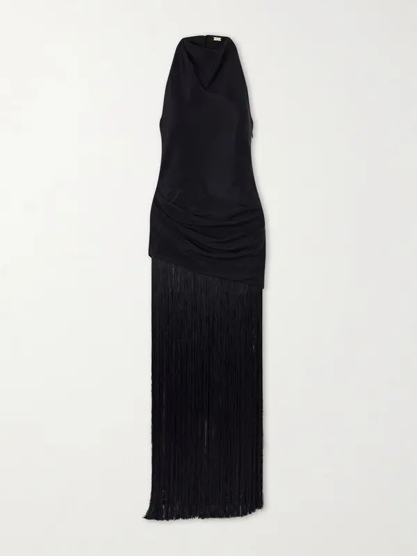 Cult Gaia Noosha Fringed Silk Halterneck Maxi Dress - Black