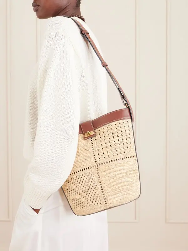 ANYA HINDMARCH Raffia Crossbody Bag With Leather Trim And Turnlock Closure