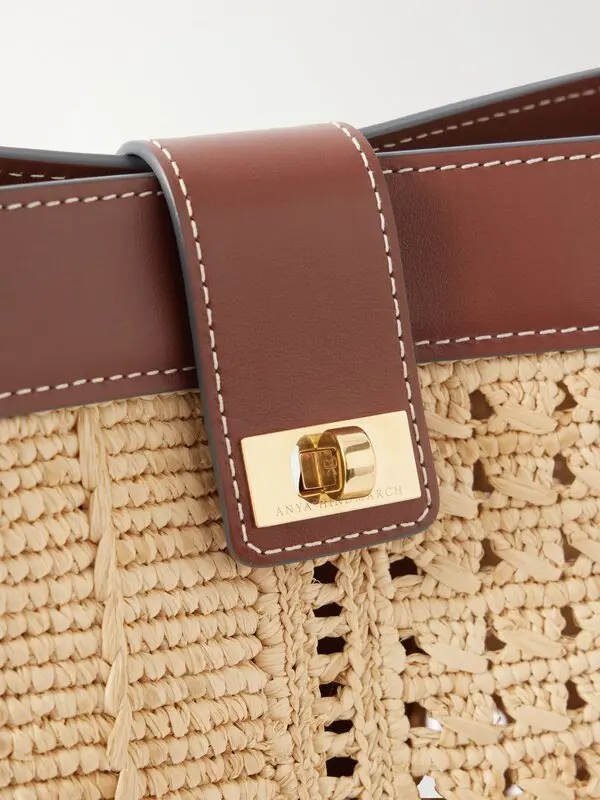 ANYA HINDMARCH Raffia Crossbody Bag With Leather Trim And Turnlock Closure