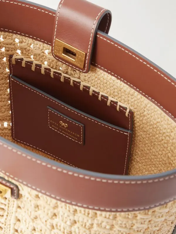 ANYA HINDMARCH Raffia Crossbody Bag With Leather Trim And Turnlock Closure