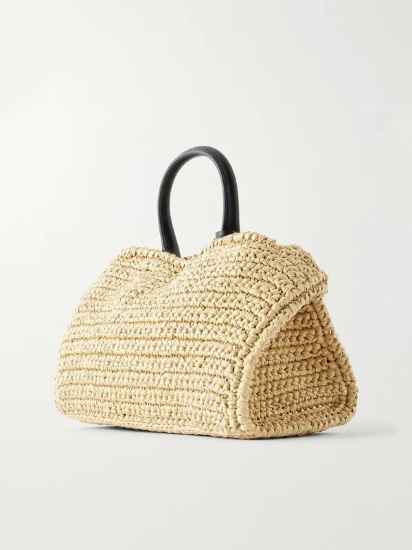 FERRAGAMO Hug Leather-trimmed Raffia Mini Shoulder Bag