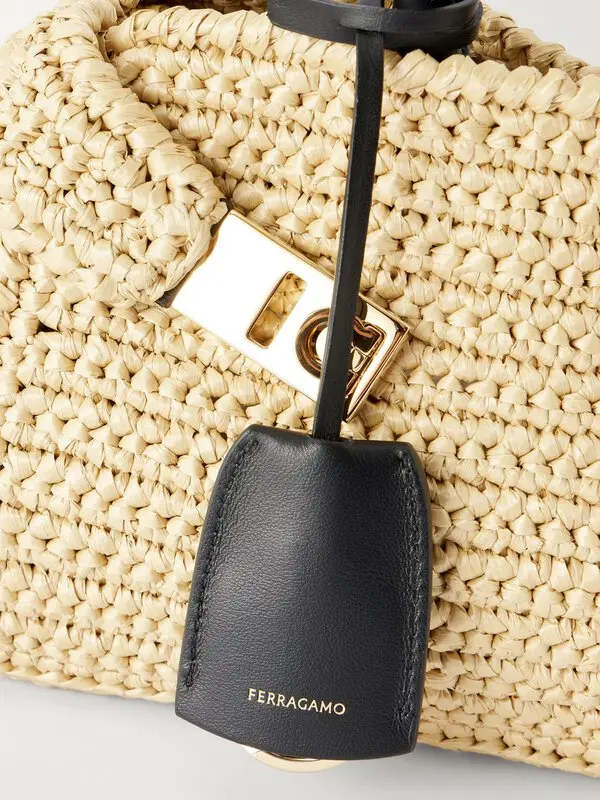 FERRAGAMO Hug Leather-trimmed Raffia Mini Shoulder Bag