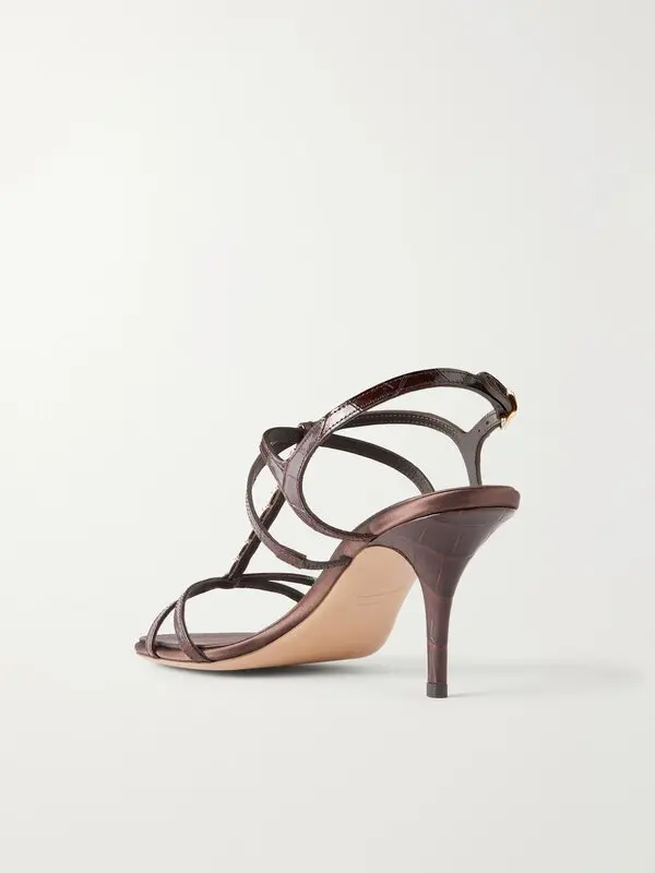FERRAGAMO Tiane 70 Embellished Croc-effect Leather Sandals