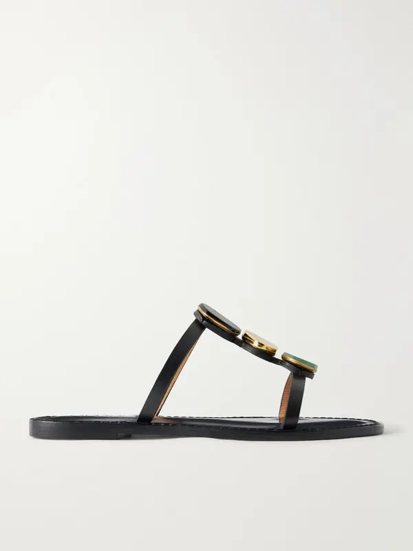 AMANU The Matobo Embellished Leather Sandals - Black