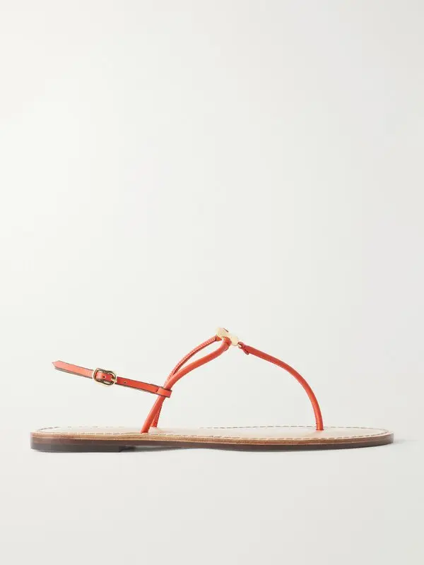 AMANU The Naivasha Embellished Leather Sandals - Orange