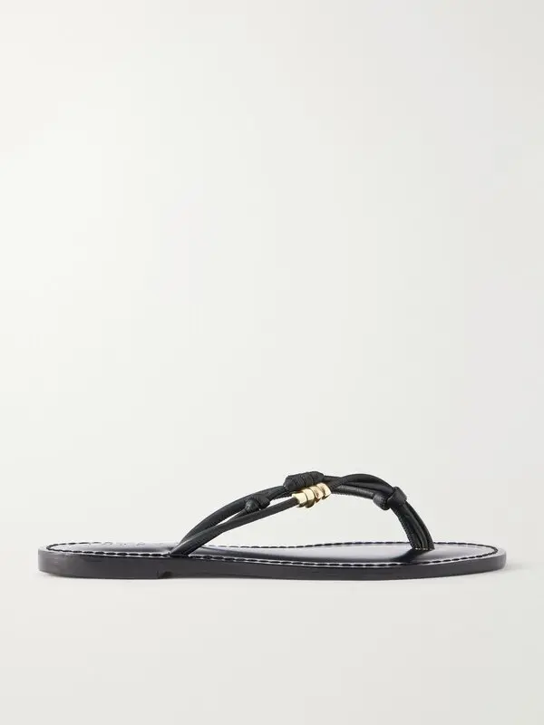AMANU The Kiwayu Embellished Leather Sandals - Black