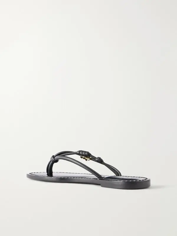 AMANU The Kiwayu Embellished Leather Thong Sandals - Black