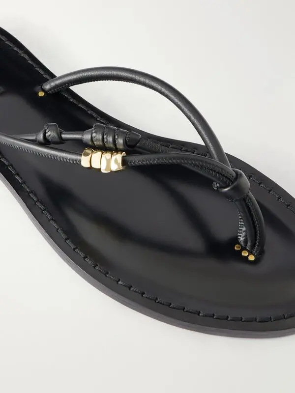 AMANU The Kiwayu Embellished Leather Thong Sandals - Black