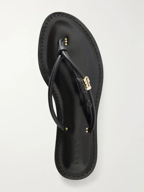 AMANU The Kiwayu Embellished Leather Thong Sandals - Black