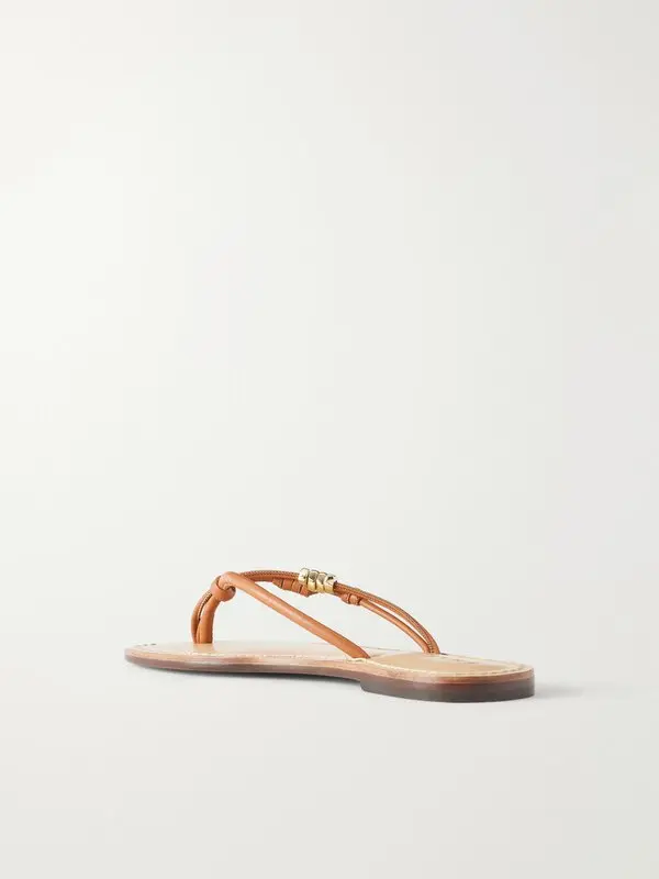 AMANU The Kiwayu Embellished Leather Thong Sandals - Brown