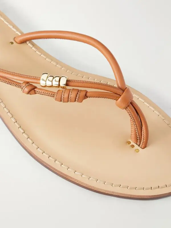 AMANU The Kiwayu Embellished Leather Thong Sandals - Brown