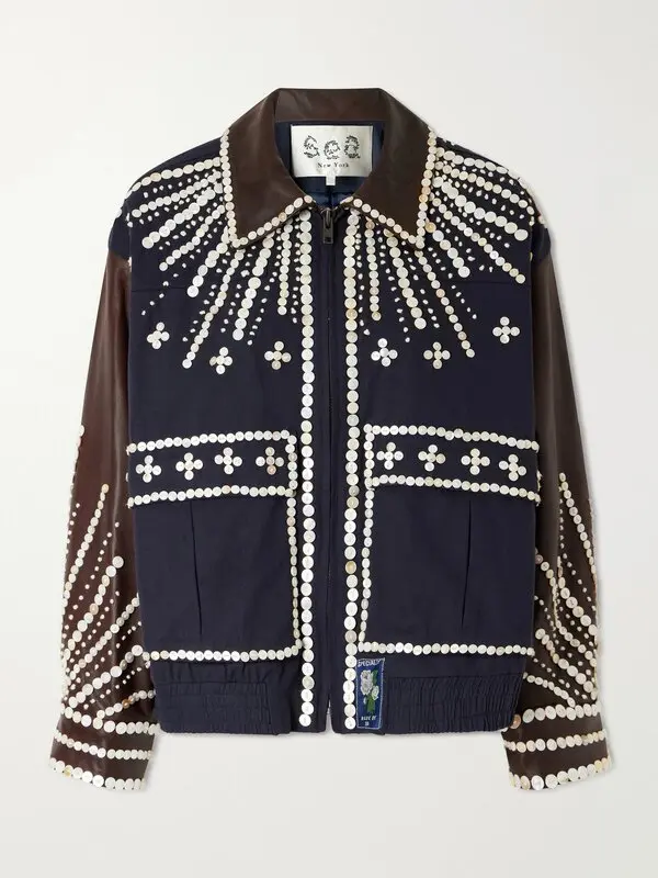 Sea Georgie Button-embellished Cotton-canvas And Leather Jacket - Blue