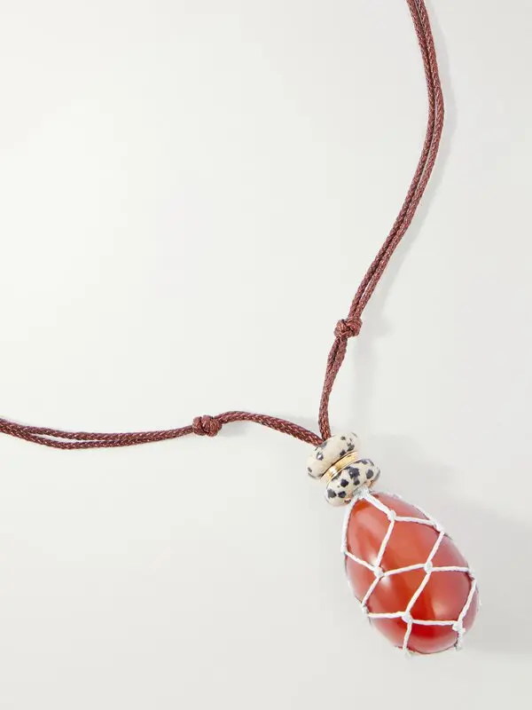 ROXANNE ASSOULIN Carnelian Pendant Necklace With Crocheted Netting - Red