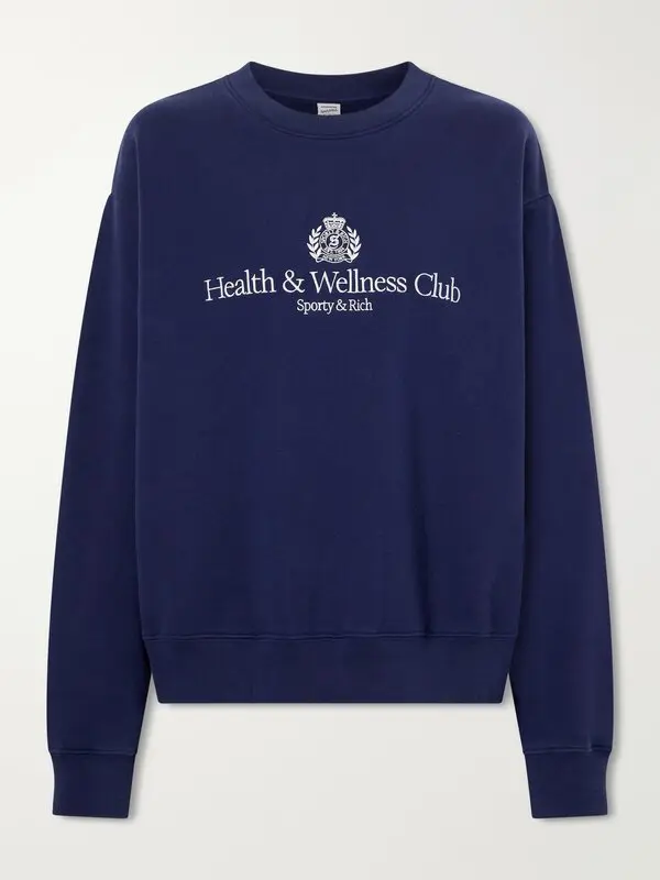 SPORTY & RICH Logo-embroidered Cotton-jersey Sweatshirt - Blue