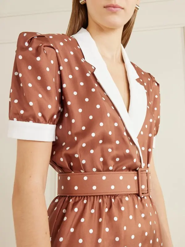RODARTE Belted Polka-dot Silk Midi Dress