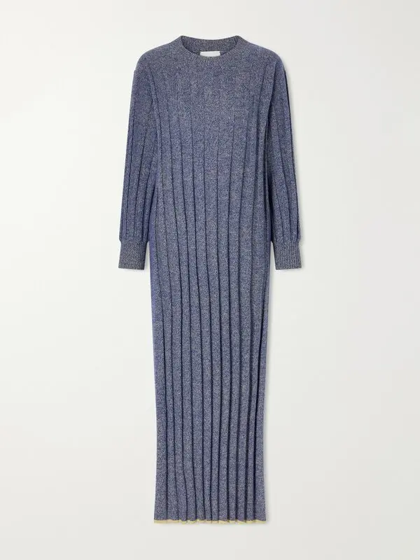 THE ELDER STATESMAN Ribbed Cashmere Maxi Dress - Blue