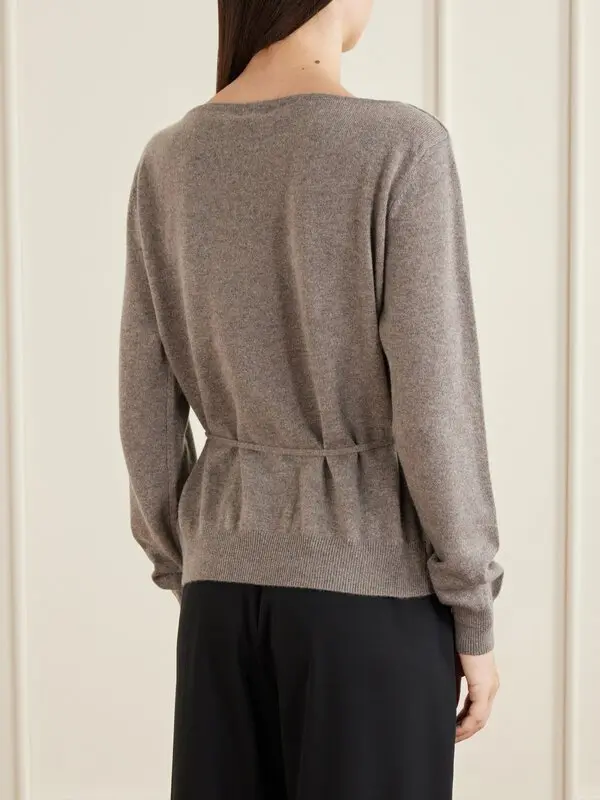 ST. AGNI Asymmetrical Belted Cashmere Cardigan - Metallic