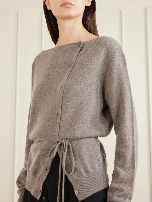 ST. AGNI Asymmetrical Belted Cashmere Cardigan - Metallic