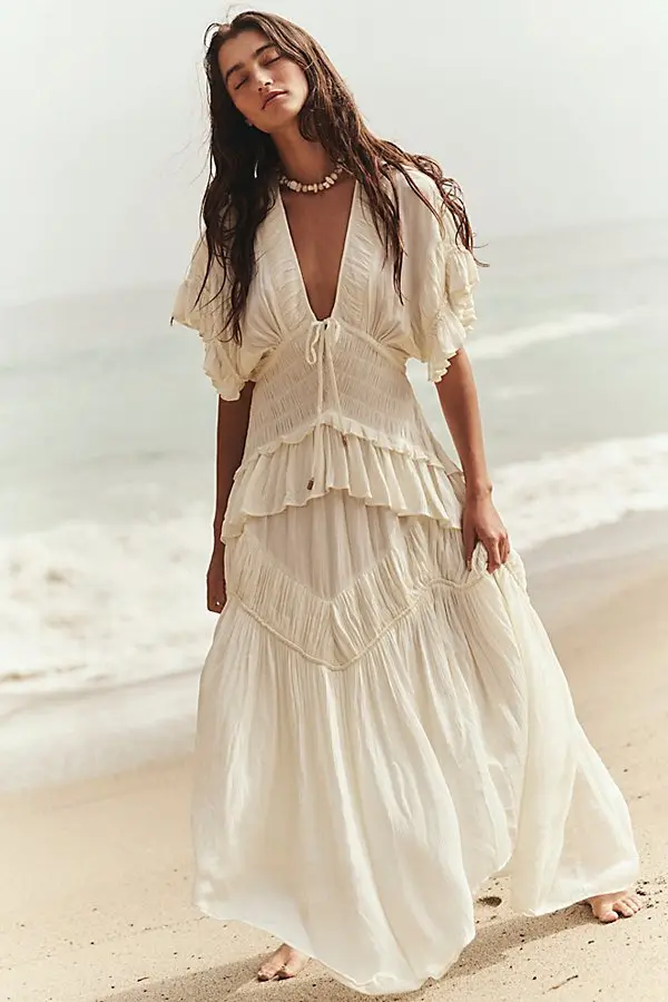 Free People Camilla Maxi Dress With Ruffles And Smocking - Moonglow
