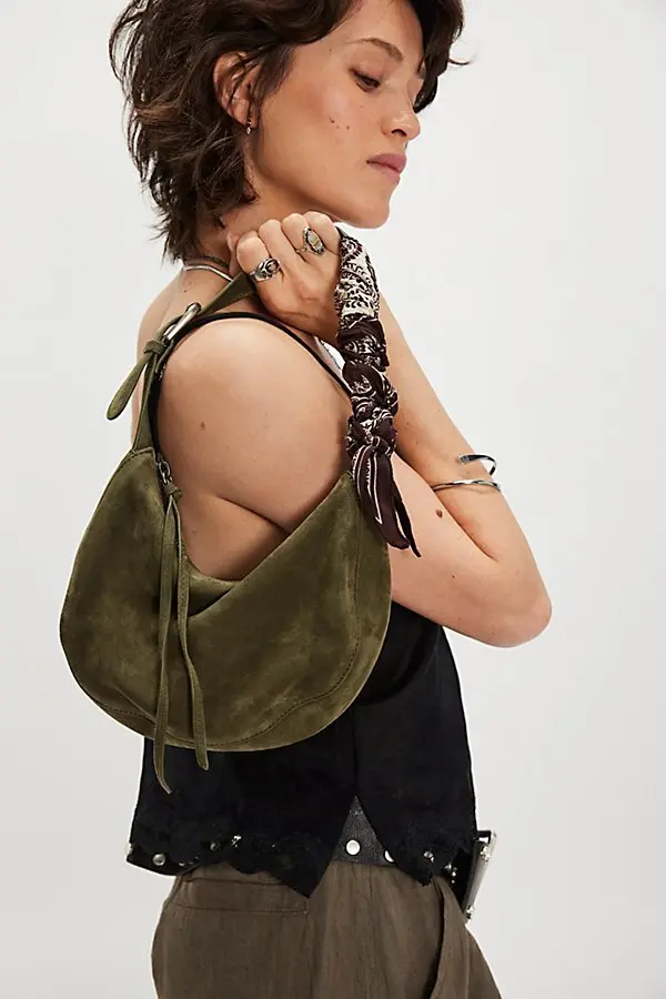 FP COLLECTION Sina Suede Shoulder Bag - Olive
