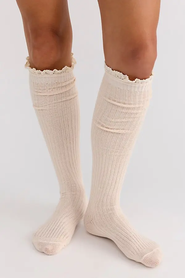 Free People Misty Solid Tall Socks At - Ivory