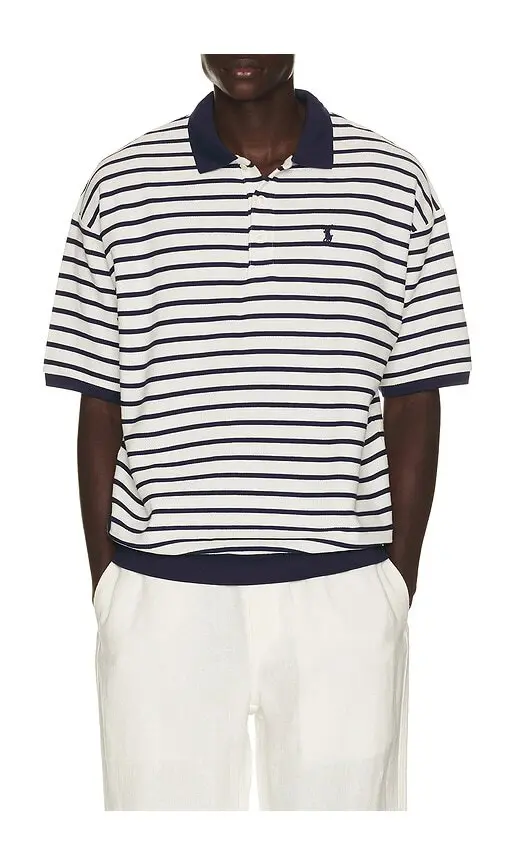 Polo Ralph Lauren Short Sleeve Yarn Dyed Jacquard Textured Interlock Striped Polo In . Also - Navy