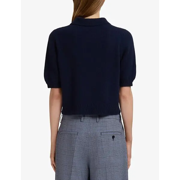 Marni Branded-patch Cropped Cashmere Polo Shirt