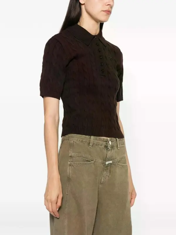 GESTUZ Gzthilla Cable-knit Polo Top - Brown