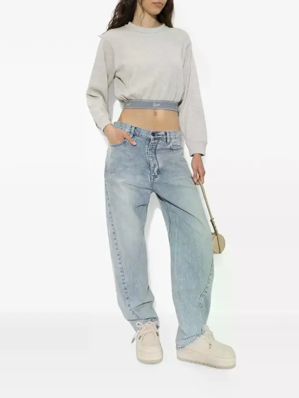 Kenzo Cropped Logo-tape Hoodie - Grey