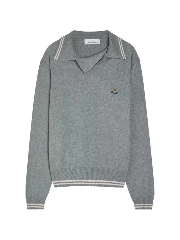 VIVIENNE WESTWOOD Orb-embroidered Striped-trim Sweater - Grey
