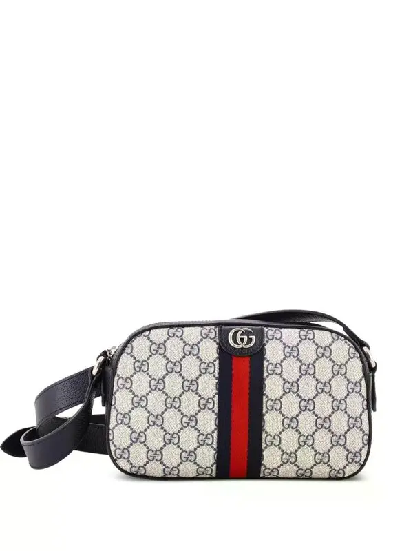 Gucci Ophidia Camera Shoulder Bag Gg Coated Canvas With Leather Small Crossbody Bag - Blue
