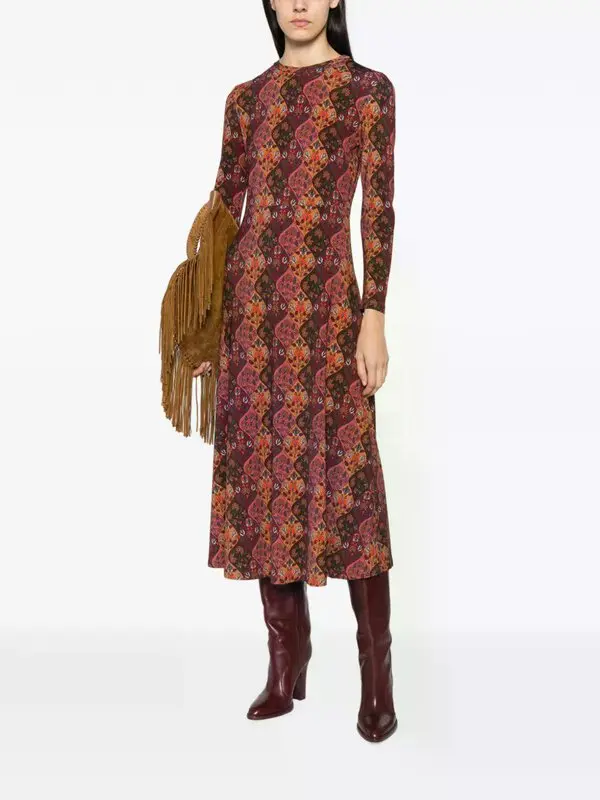 SIYU Floral Print Long Sleeve Midi Dress
