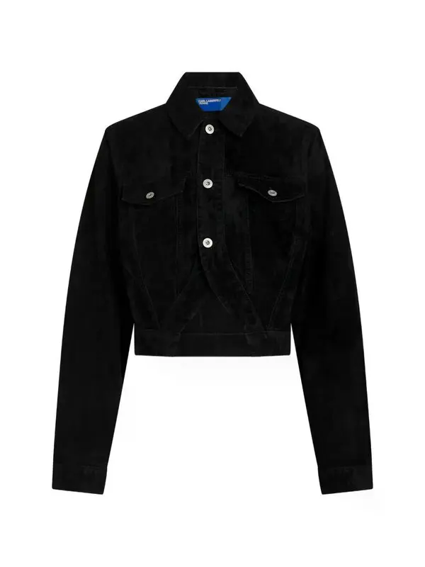 Karl Lagerfeld Cropped Velvet Finish Jacket - Black