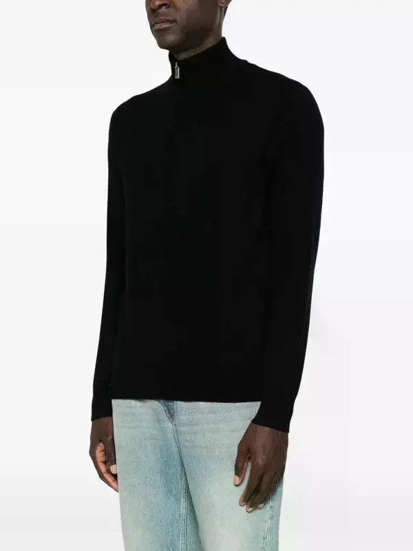Eric Bompard Half Zip Sweater With Silver-tone Hardware - Black