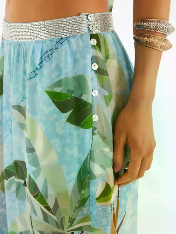 Farm Rio Embroidered Side-buttons Balloon Pants
