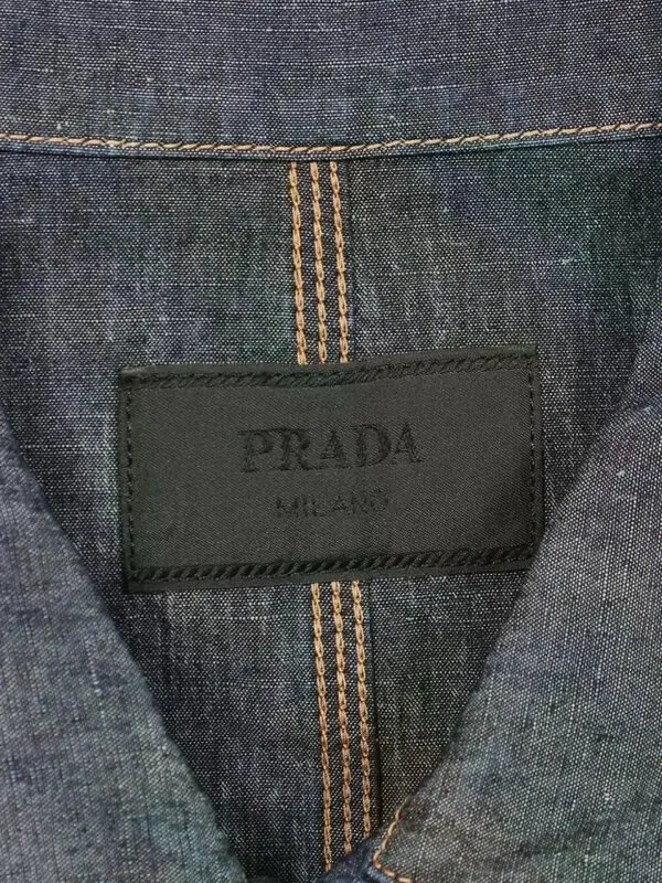 Prada Chambray Blouson Denim Jacket With Contrast Stitching - Blue