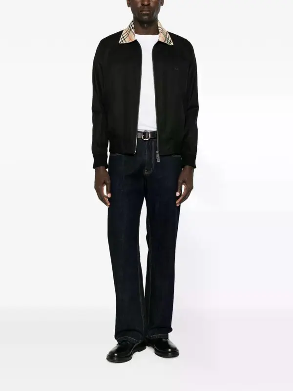 Burberry Check-collar Zip-up Jacket - Black