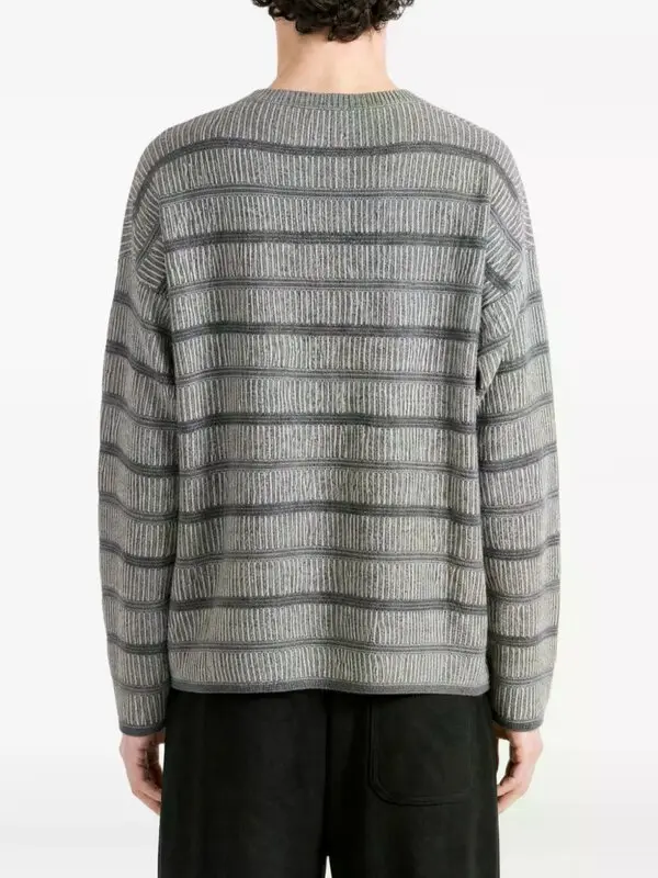 THE ELDER STATESMAN Striped Button-neck Sweater