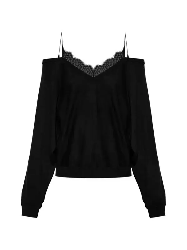 IRO PARIS Ivoire Lace-trim Cold-shoulder Sweater - Black