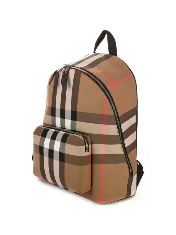 Burberry Check Print Leather Trim Backpack