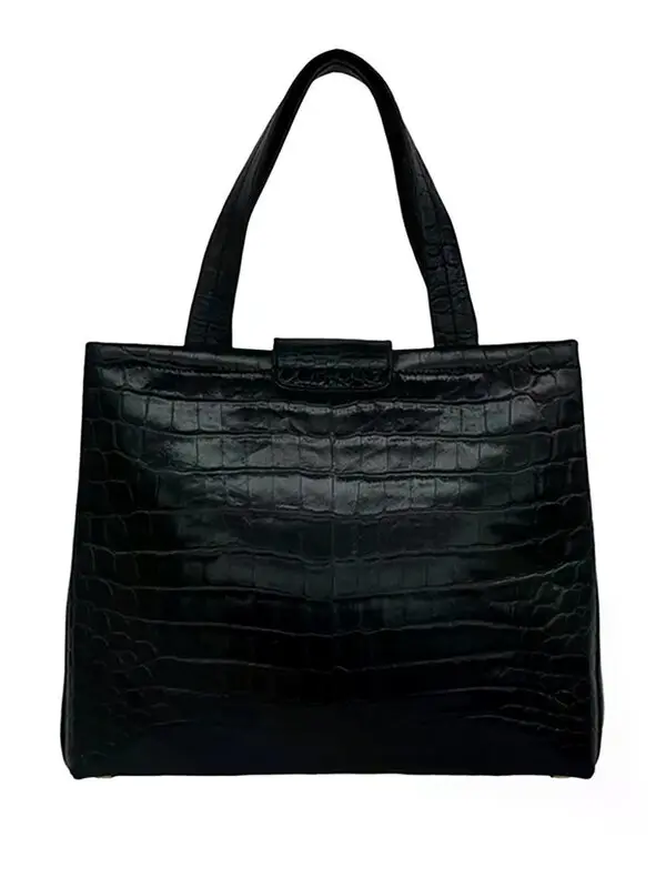 FERRAGAMO 2010-2026 Croc Embossed Leather Vara Bow Satchel