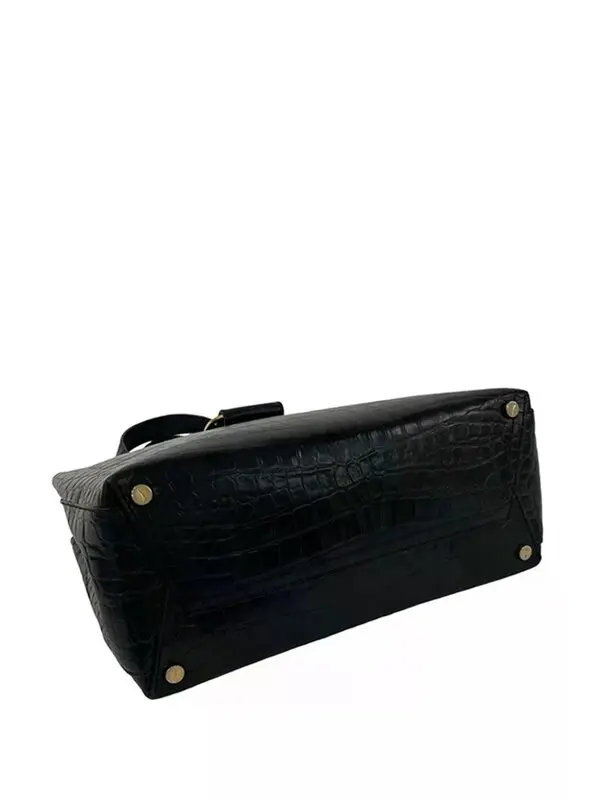 FERRAGAMO 2010-2026 Croc Embossed Leather Vara Bow Satchel