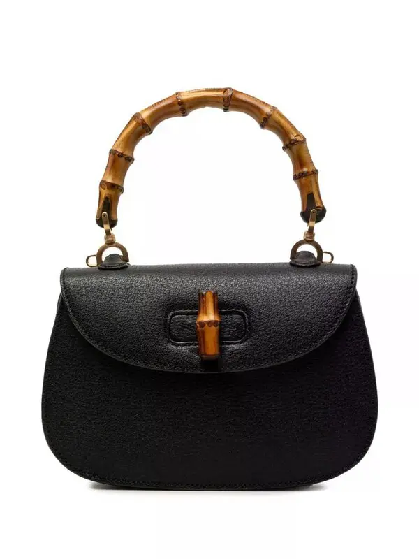 Gucci 20th Century Small Grained Calfskin Bamboo Night Satchel - Black