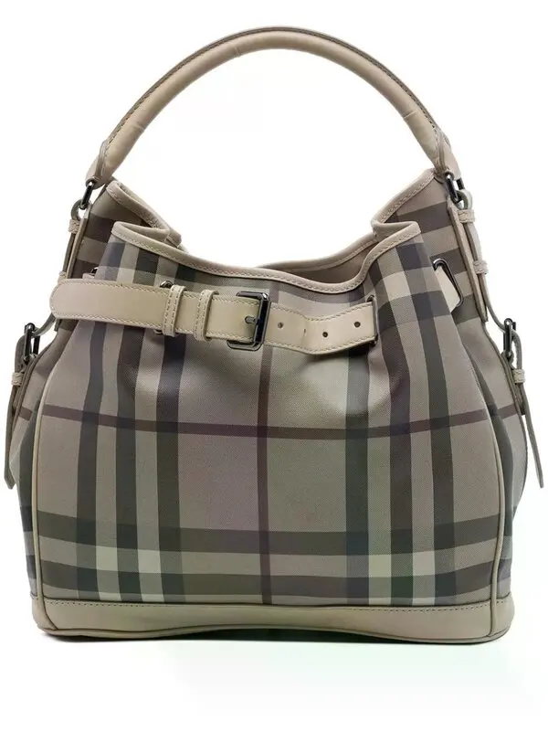Burberry 2000-2017 Medium Smoke Check Coated Canvas Walden Belted Hobo Handbag - Grey