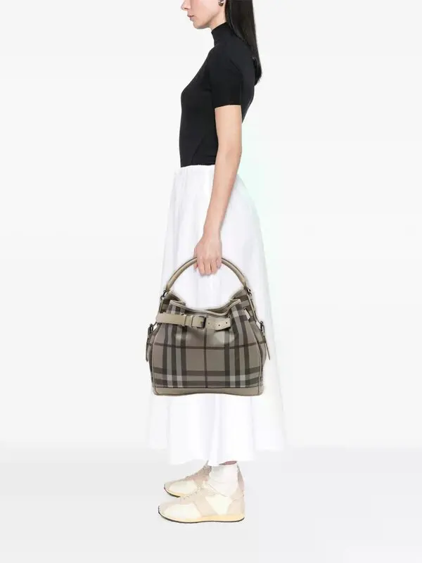 Burberry Medium Smoke Check Coated Canvas Walden Belted Hobo Handbag
